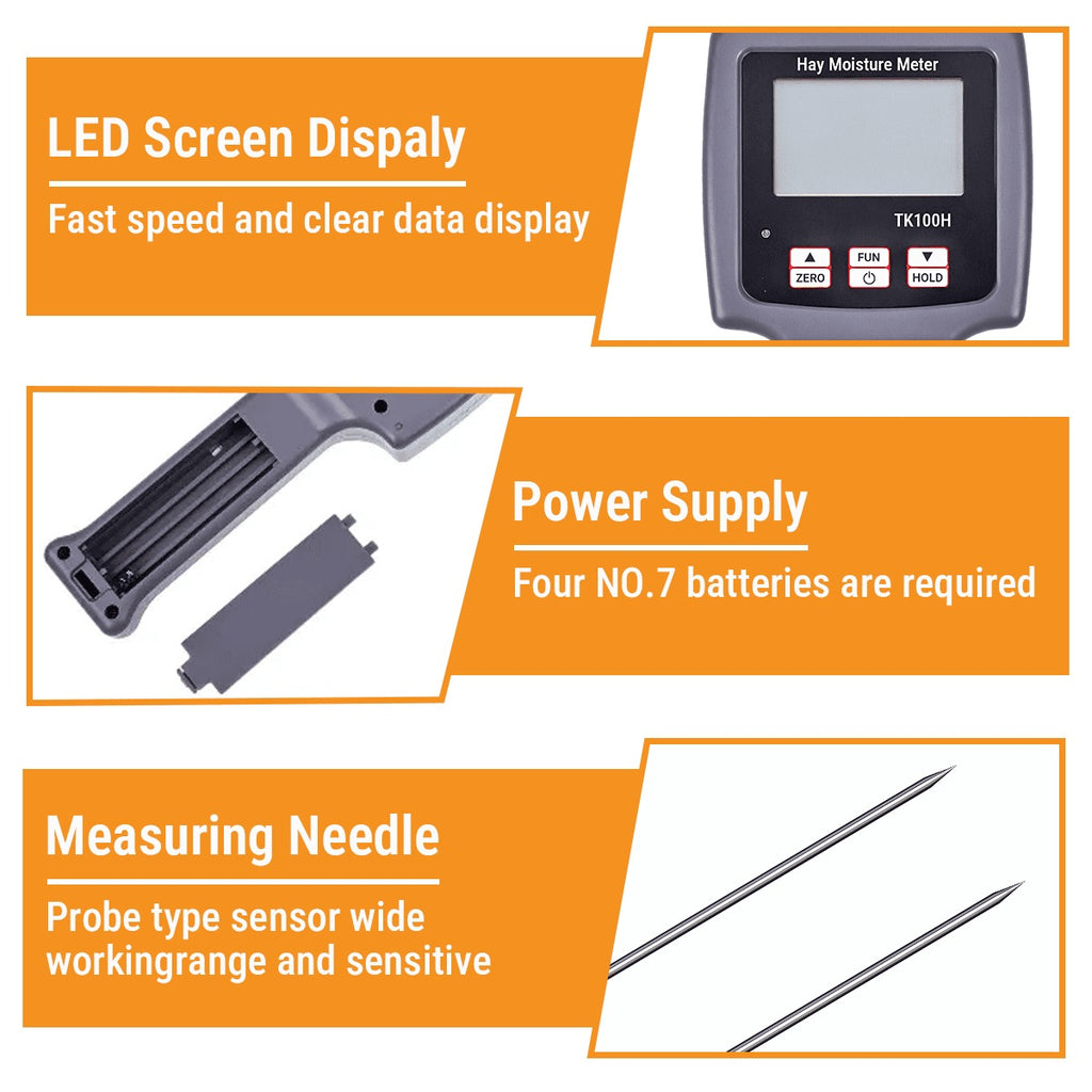 TK100H Portable Hay Moisture Meter High-Precision Moisture Tester with ...